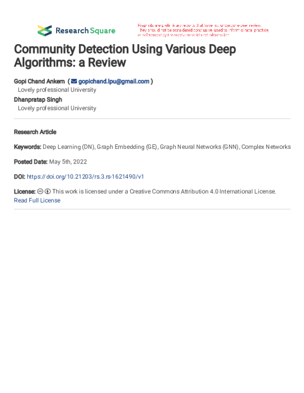 Pdf Community Detection Using Various Deep Algorithms A Review
