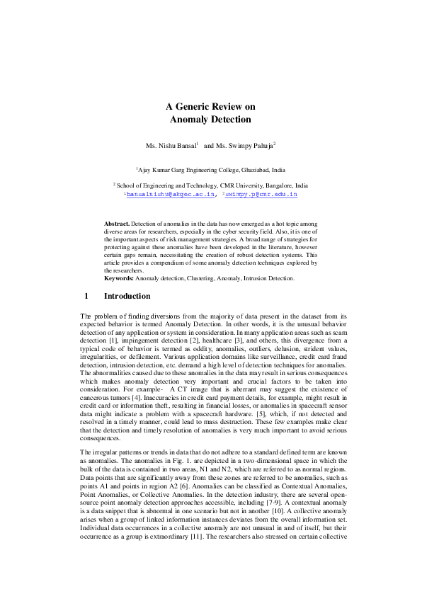 (PDF) A Generic Review on Anomaly Detection