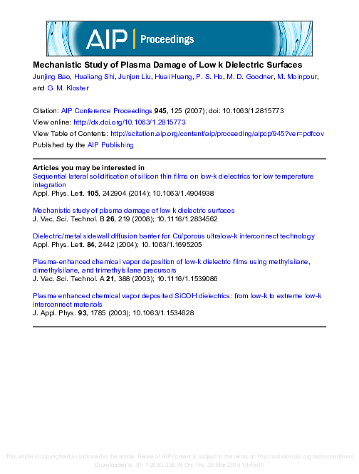 (PDF) Dielectric/metal sidewall diffusion barrier for Cu/porous ...
