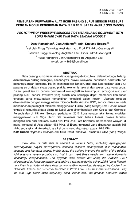 (PDF) Pembuatan Purwarupa Alat Ukur Pasang Surut Sensor Pressure dengan ...