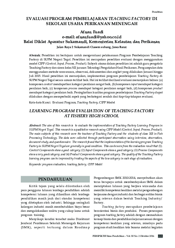 (PDF) Evaluasi Program Pembelajaran Teaching Factory DI Sekolah Usaha Perikanan Menengah