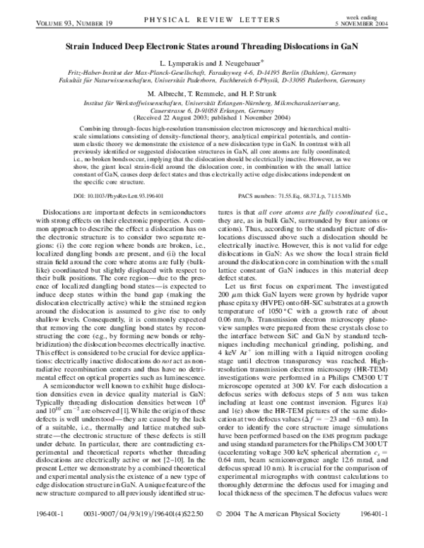 (PDF) Strain Induced Deep Electronic States around Threading ...