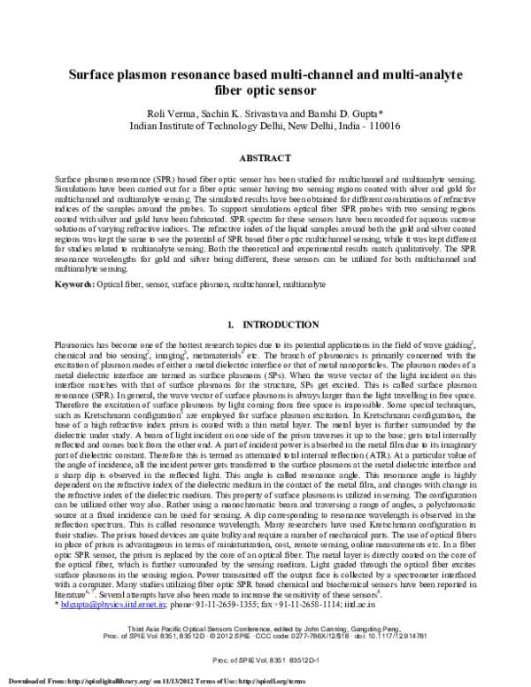 (PDF) Surface plasmon resonance based multi-channel and multi-analyte fiber optic sensor