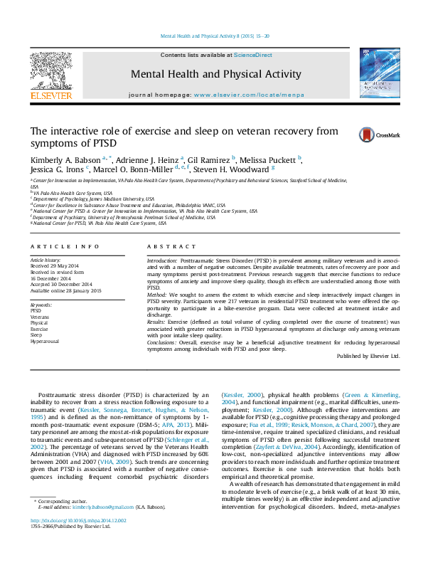 (PDF) The interactive role of exercise and sleep on veteran recovery ...