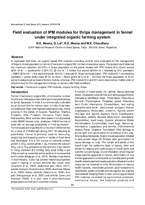 (PDF) Field evaluation of IPM modules for thrips management in fennel ...