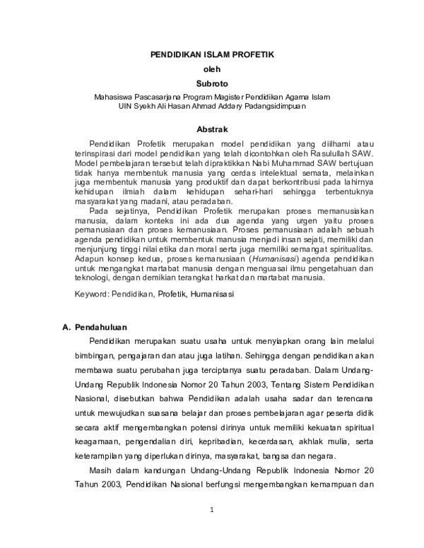 (DOC) PENDIDIKAN ISLAM PROFETIK