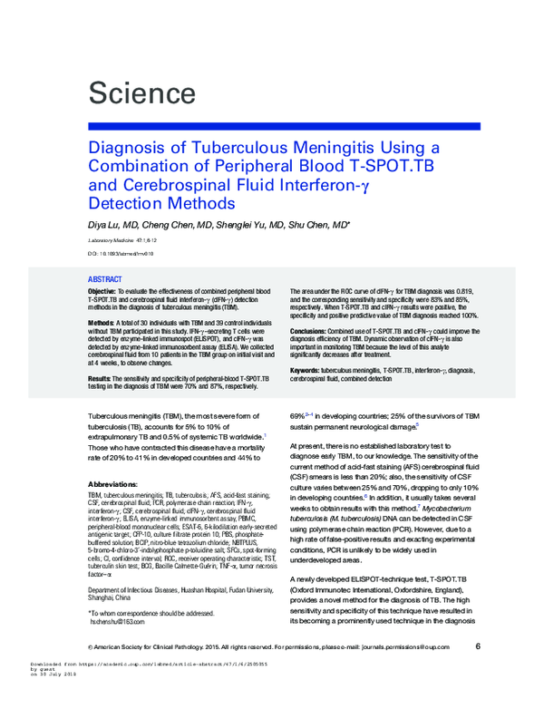 (PDF) Diagnosis of Tuberculous Meningitis Using a Combination of ...