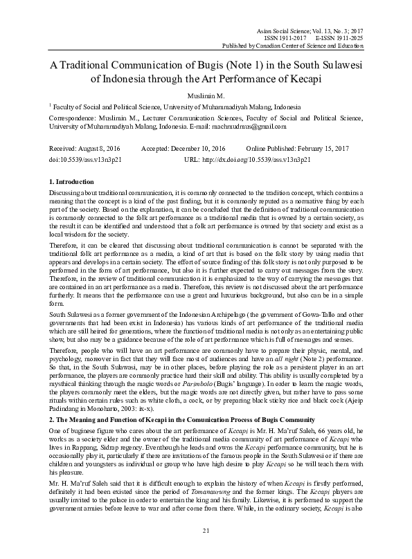 (PDF) A Traditional Communication of Bugis (Note 1) in the South ...