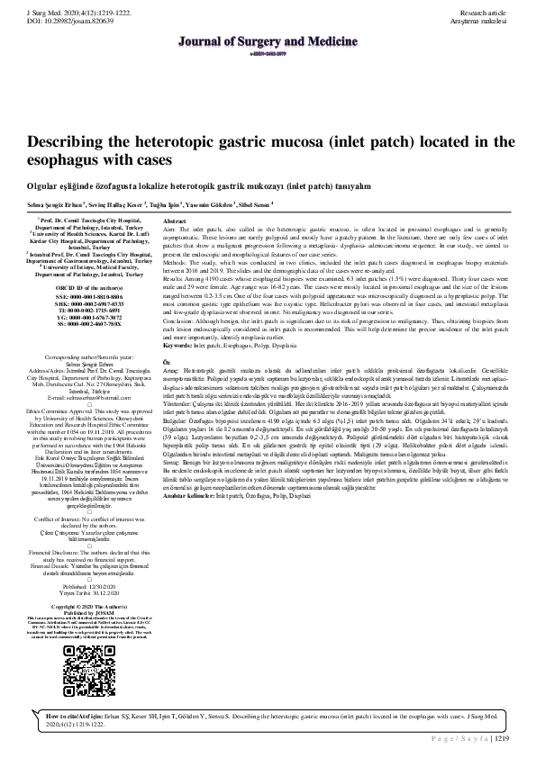 (PDF) Describing the heterotopic gastric mucosa (inlet patch) located ...