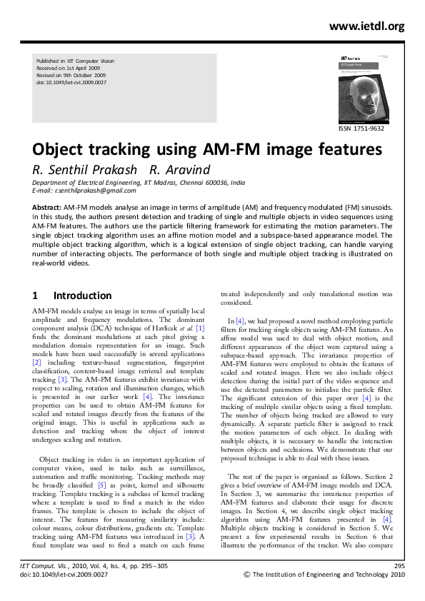(PDF) Object tracking using AM-FM image features