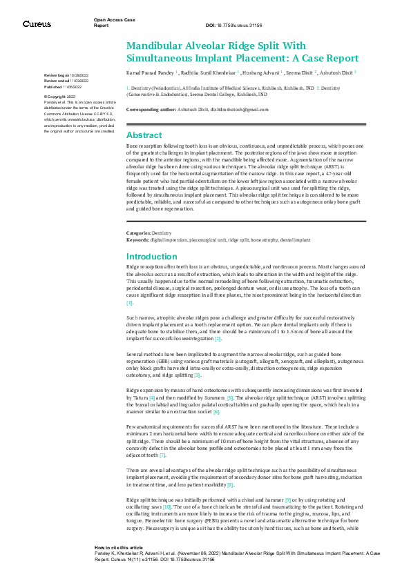 (PDF) Mandibular Alveolar Ridge Split With Simultaneous Implant ...