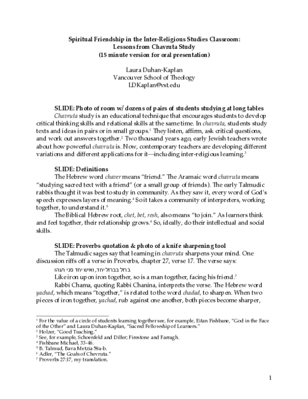 (PDF) Spiritual Friendship in the Inter-Religious Studies Classroom ...