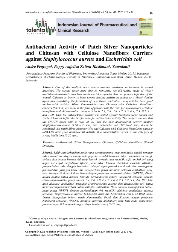 (PDF) Antibacterial Activity of Patch Silver Nanoparticles and Chitosan ...