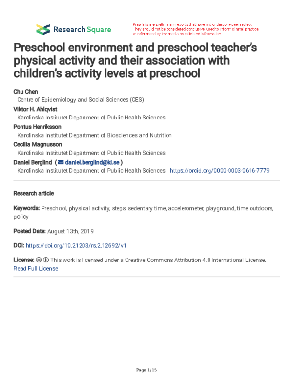 (PDF) Preschool environment and preschool teacher’s physical activity ...