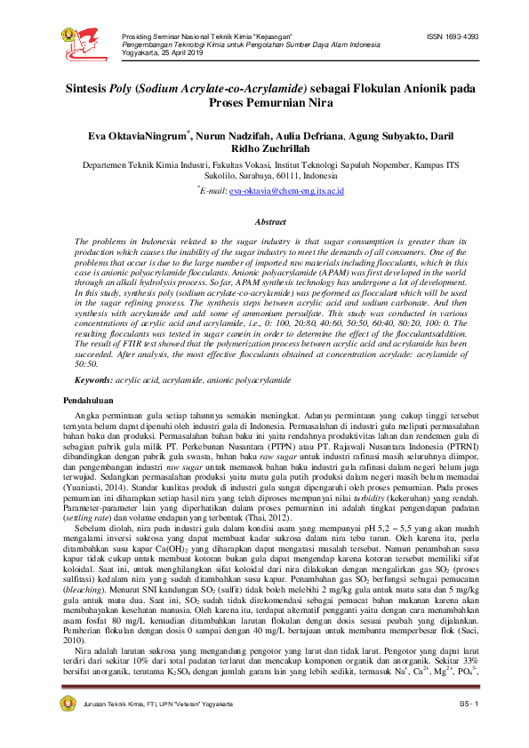 (PDF) Sintesis Poly (Sodium Acrylate-co¬-Acrylamide) sebagai Flokulan ...