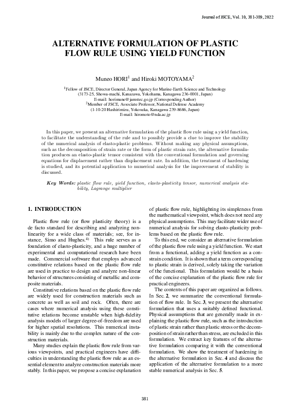 (PDF) Alternative Formulation of Plastic Flow Rule Using Yield Function