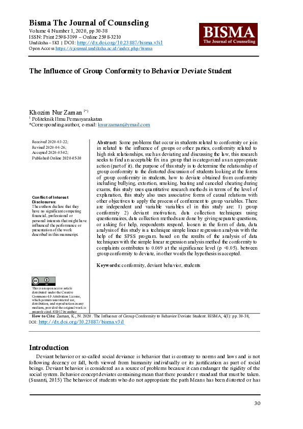 (PDF) The Influence Of Group Conformity To Behavior Deviate Student ...
