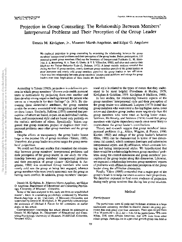 (PDF) Projection in group counseling: The relationship between members ...