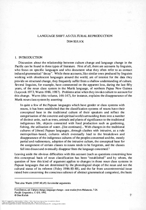 (PDF) LANGUAGE SHIFT AS CULTURAL REPRODUCTION