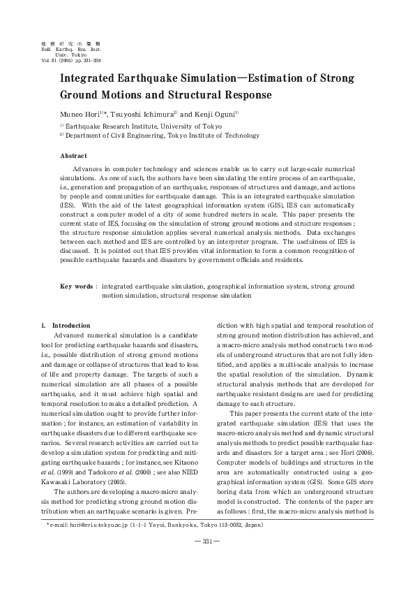 Pdf Integrated Earthquake Simulation Estimation Of Strong Ground