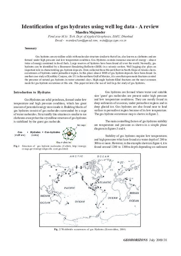 (PDF) Identification of gas hydrates using well log data - A review