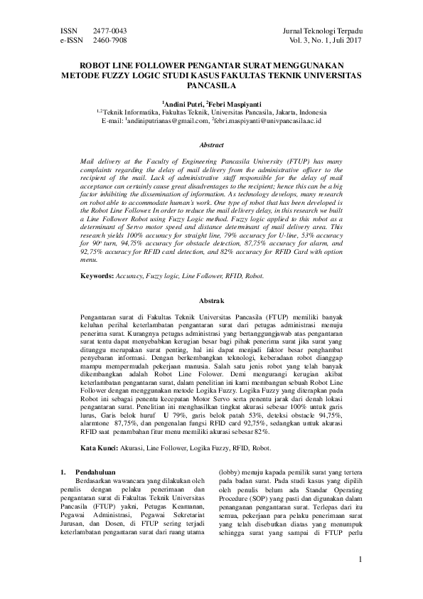 (PDF) Robot Line Follower Pengantar Surat Menggunakan Metode Fuzzy Logic Studi Kasus Fakultas ...