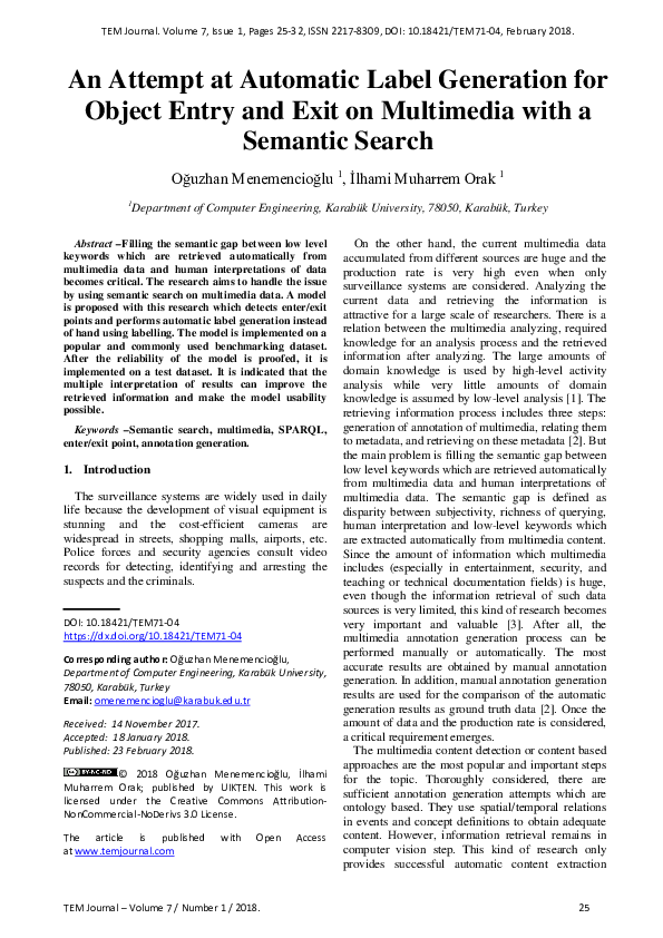 (PDF) An Attempt at Automatic Label Generation for Object Entry and Exit on Multimedia with a ...