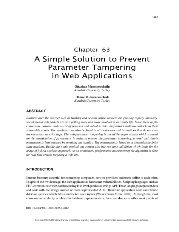 Pdf A Simple Solution To Prevent Parameter Tampering In Web Applications