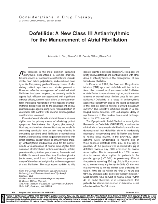 (PDF) Dofetilide: A New Class III Antiarrhythmic for the Management of ...