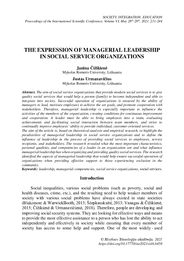 (PDF) The Expression of Managerial Leadership in Social Service ...