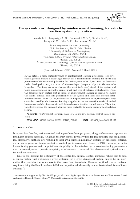 (PDF) Fuzzy controller, designed by reinforcement learning, for vehicle traction system application