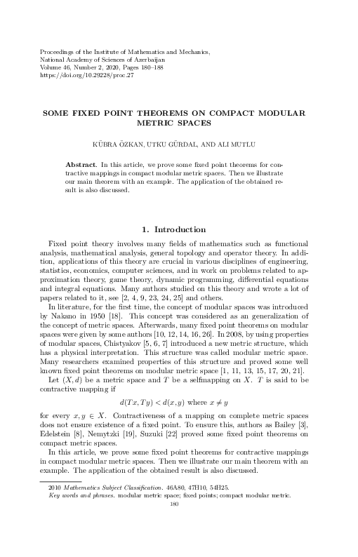 (PDF) Some Fixed Point Theorems on Compact Modular Metric Spaces