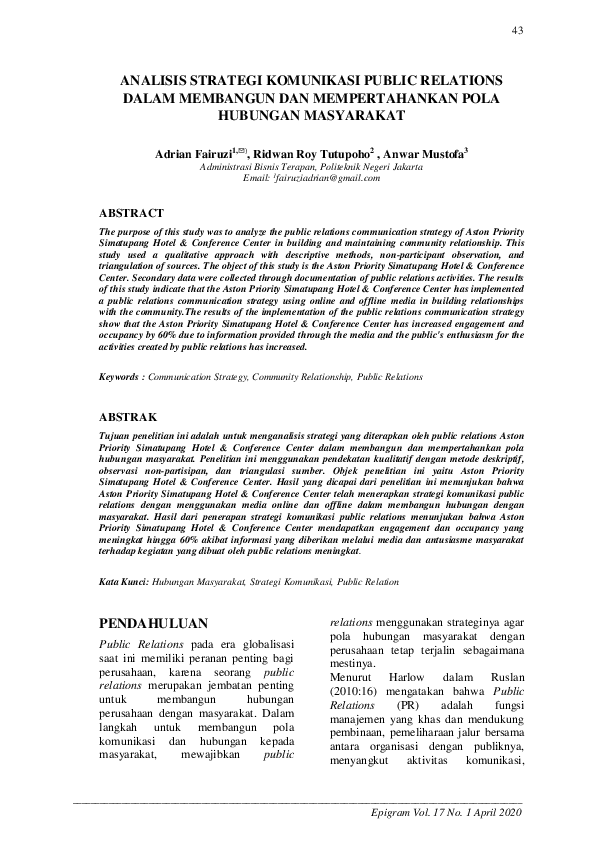 (PDF) Analisis Strategi Komunikasi Public Relations Dalam Membangun Dan ...