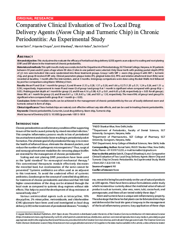 (PDF) Comparative Clinical Evaluation of Two Local Drug Delivery Agents ...