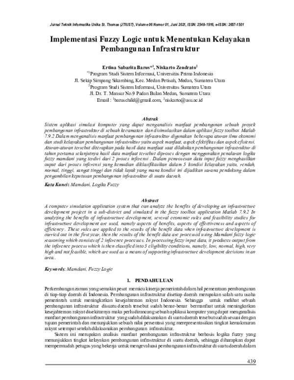 (PDF) Implementasi Fuzzy Logic untuk Menentukan Kelayakan Pembangunan Infrastruktur