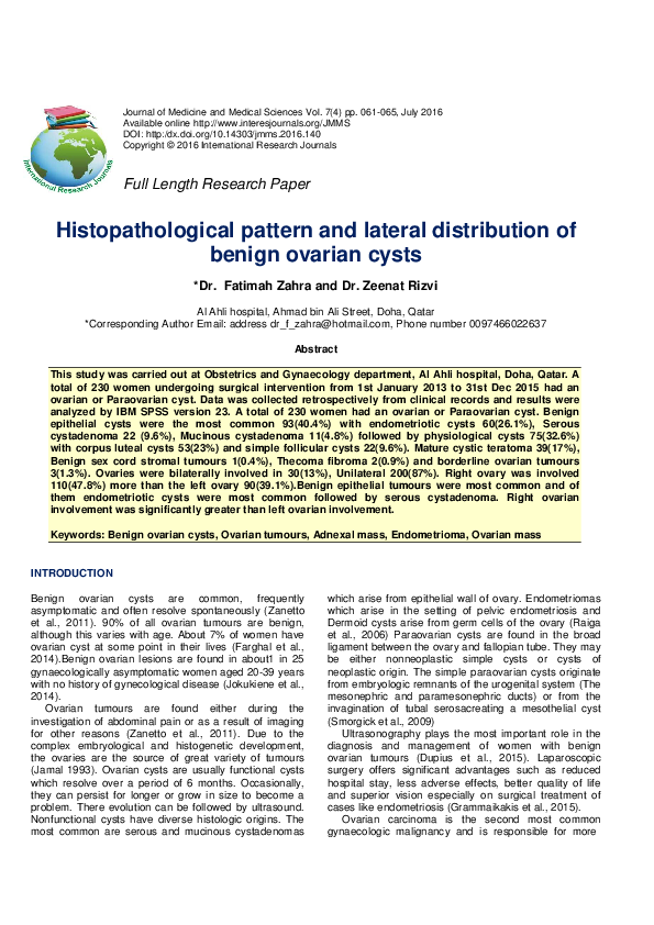 (PDF) Histopathological pattern and lateral distribution of benign ...