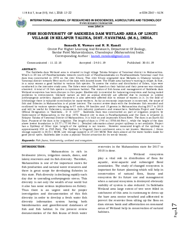 (PDF) Fish Biodiversity of Saikheda Dam Wetland Area of Lingti Village ...