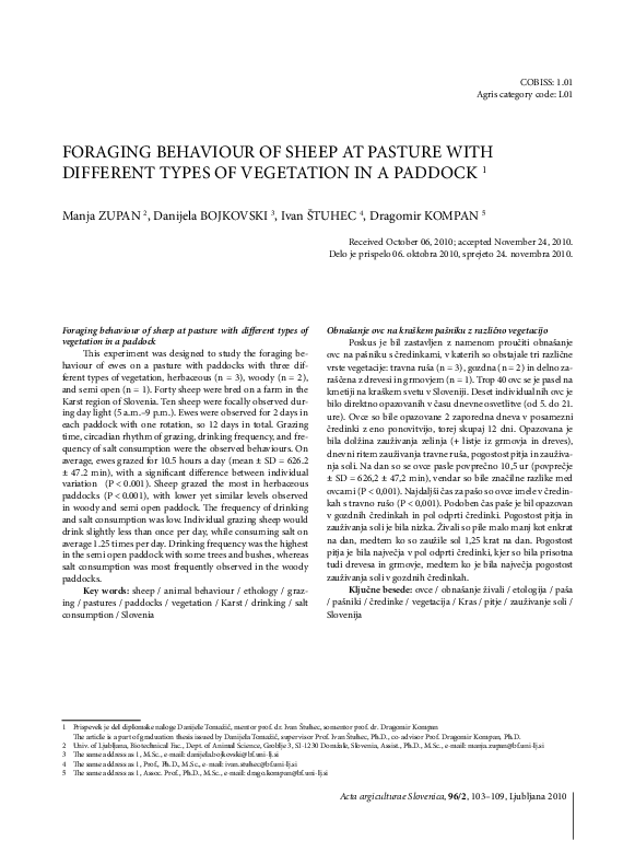 (PDF) Foraging behaviour of sheep at pasture with different types of paddock