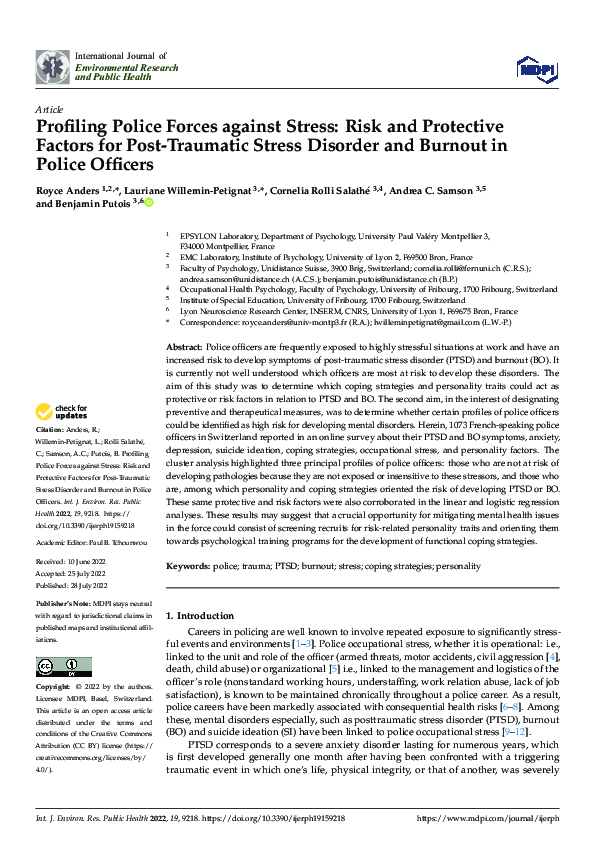 (PDF) Profiling Police Forces against Stress: Risk and Protective ...