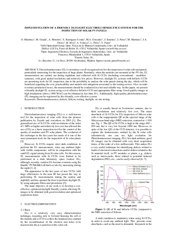 Pdf Implementation Of A Friendly Daylight Electroluminescence System For The Inspection Of