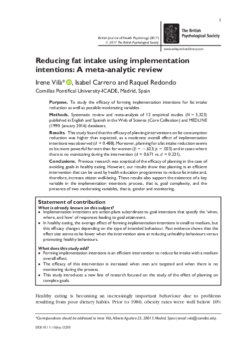(PDF) Reducing fat intake using implementation intentions: A meta ...