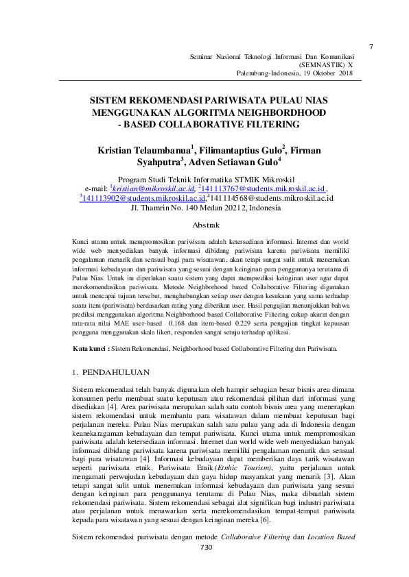 (PDF) Sistem Rekomendasi Pariwisata Pulau Nias Menggunakan Algoritma ...