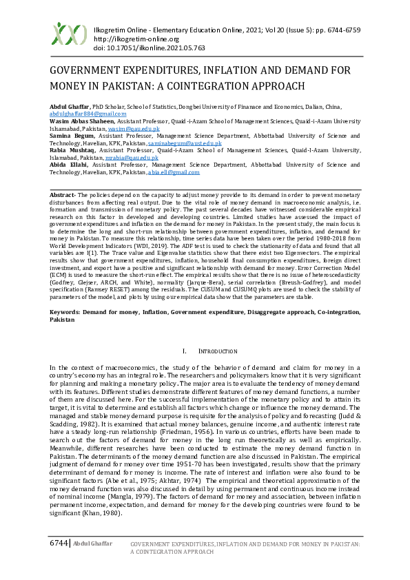 (PDF) GOVERNMENT EXPENDITURES, INFLATION AND DEMAND FOR MONEY IN ...