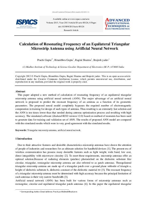 (PDF) Calculation of Resonating Frequency of an Equilateral Triangular Microstrip Antenna using ...