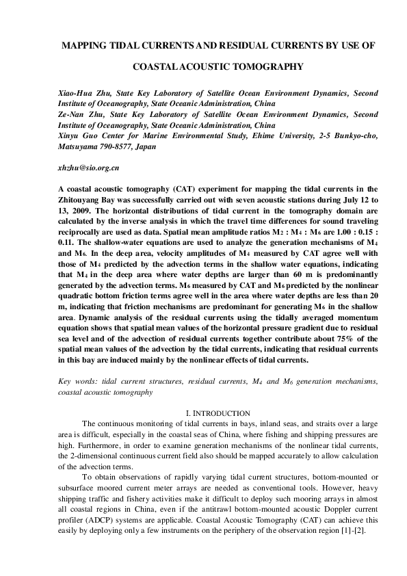 (PDF) Mapping Tidal Currents and Residual Currents by Use of Coastal ...