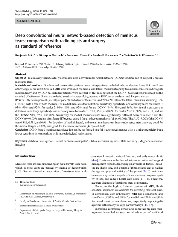 Pdf Deep Convolutional Neural Network Based Detection Of Meniscus