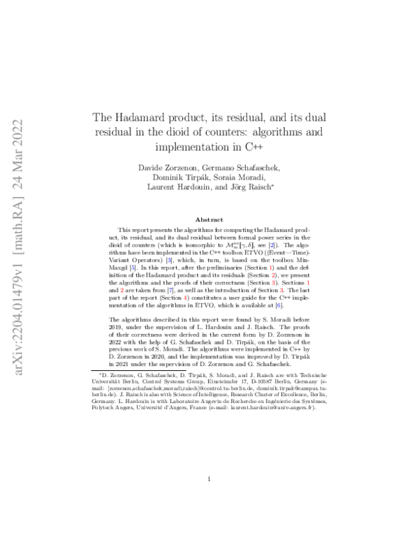 (PDF) The Hadamard product, its residual, and its dual residual in the ...