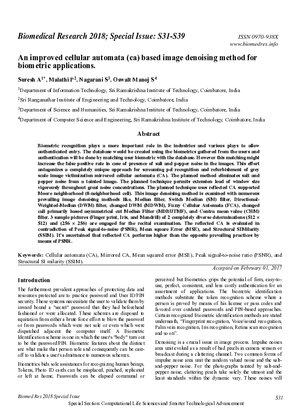 Pdf An Improved Cellular Automata Ca Based Image Denoising Method