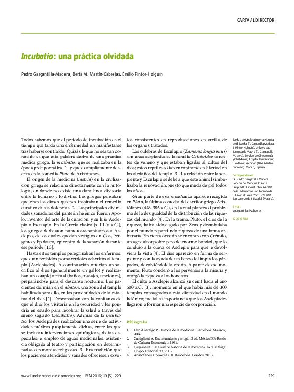 (PDF) Incubatio: una práctica olvidada
