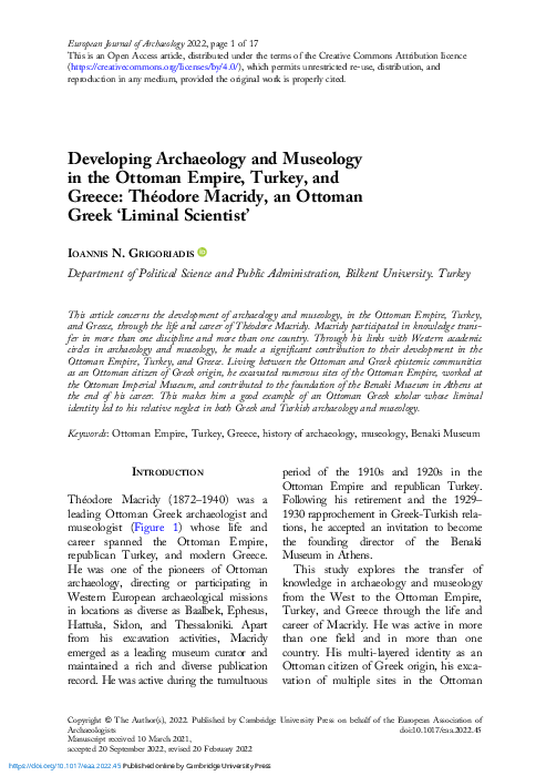 (PDF) Developing Archaeology and Museology in the Ottoman Empire ...